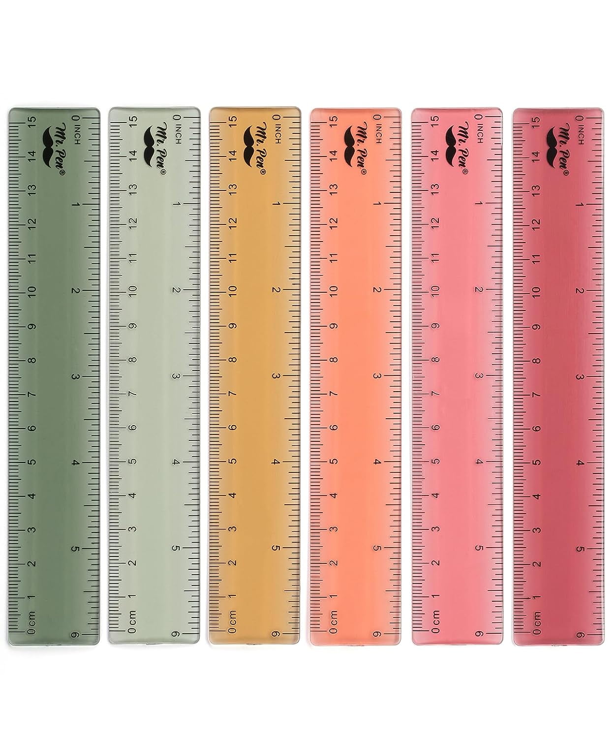 Mr. Pen- Ruler, 6 Inch, 6 Pack, Vintage Colors, Rulers for Kids, Rulers ...