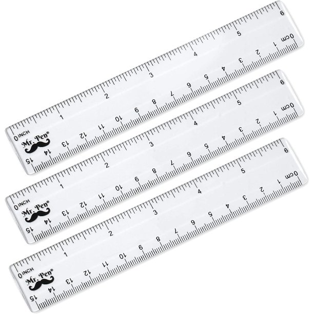 Mr. Pen- Ruler, 6 inch Ruler, Pack of 3, Clear Ruler, Plastic Ruler ...