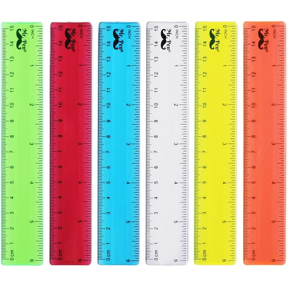 Mr. Pen, 6 Inch Plastic Rulers, Assorted Colors, 6 Pack, Metric and Imperial Measurements ...