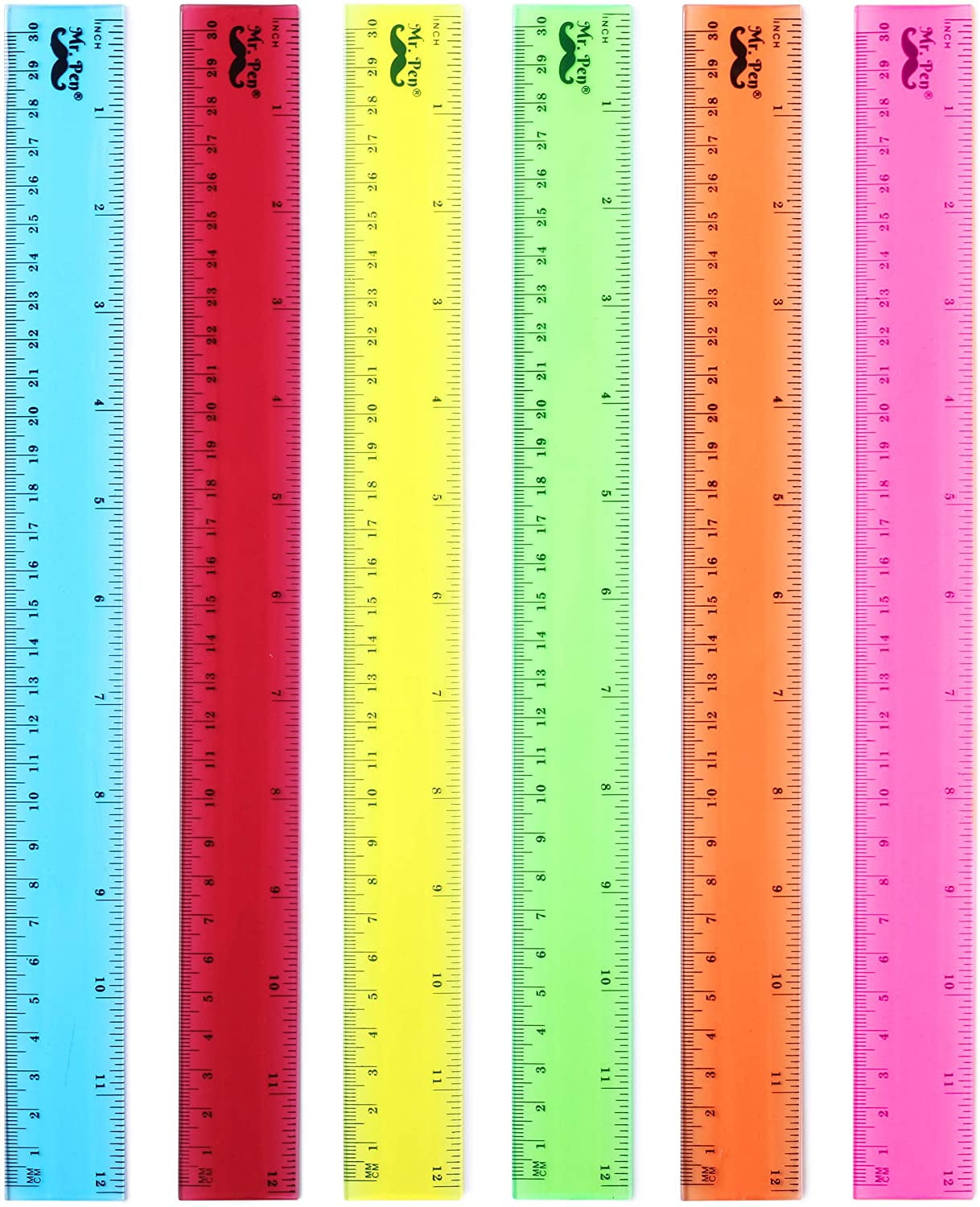 Mr. Pen- School Supplies, 12 Inch Plastic Rulers, Kids Set, 6 Pack Bulk ...