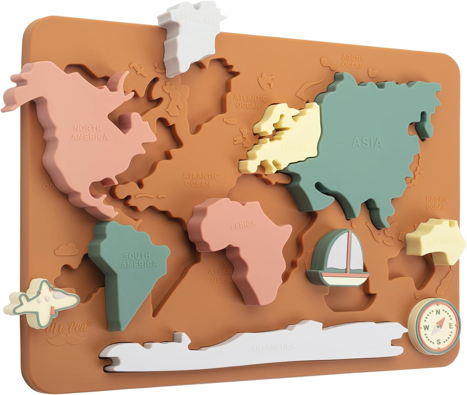 Mr. Pen- Silicone World Map Puzzle, 11.5” x 8.2”, Puzzle for Kids, World Puzzle, Puzzle Kids ...