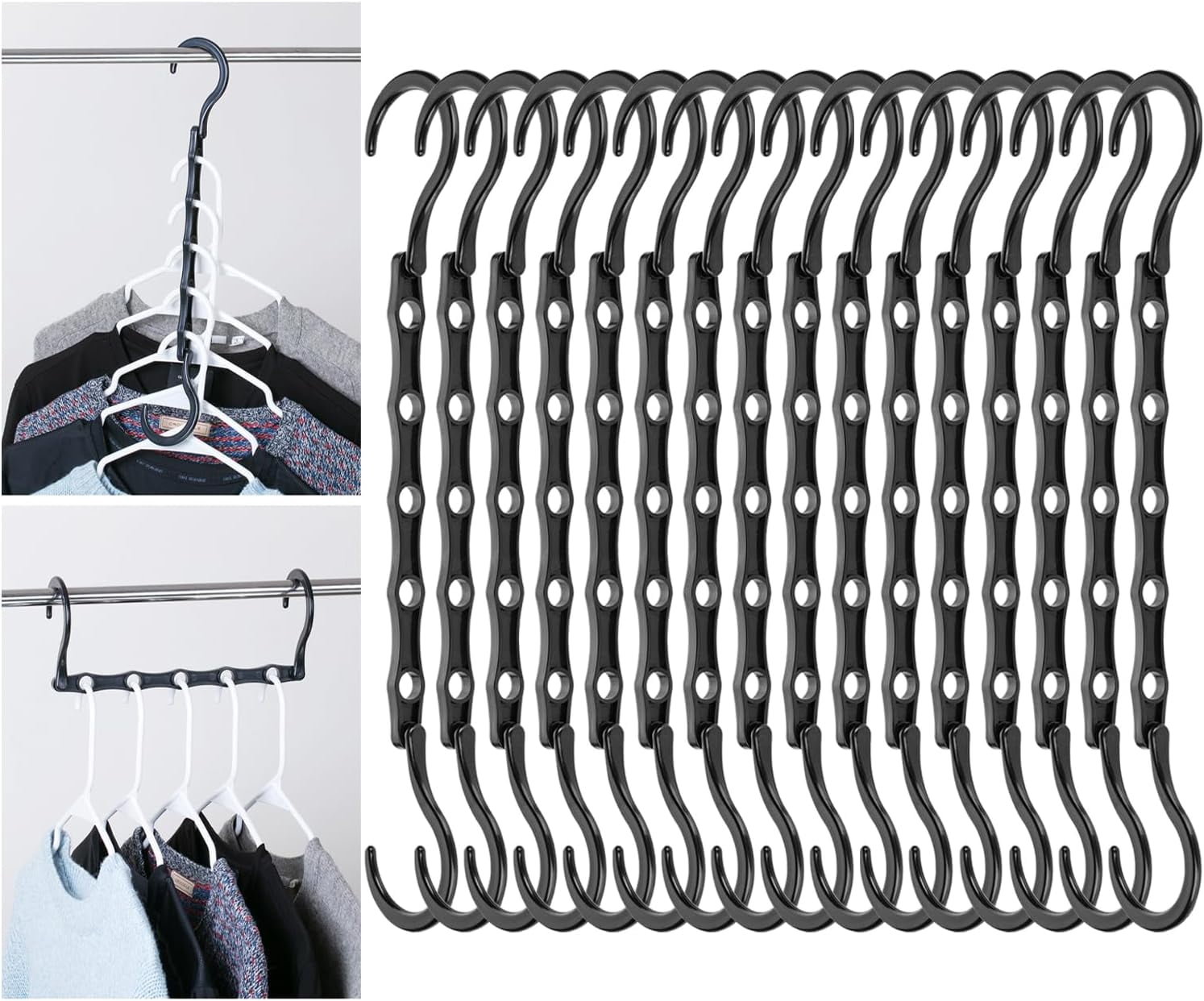 Mr. Pen- Space Saving Hangers for Clothes, 16 pcs, Black, Plastic Multi ...