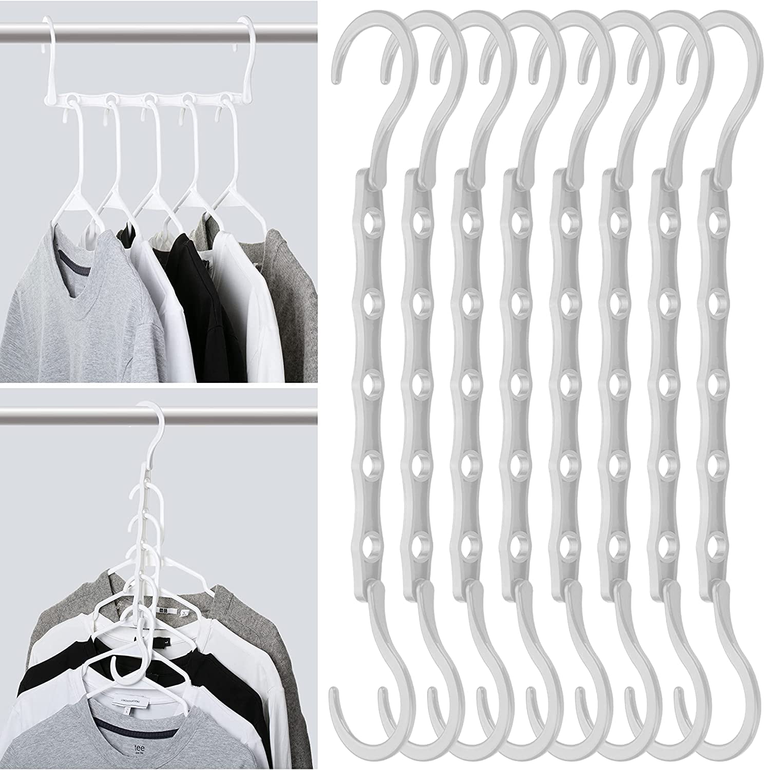 Mr. Pen- Space Saving Hangers for Clothes, 8 Pack, White Space Saver ...