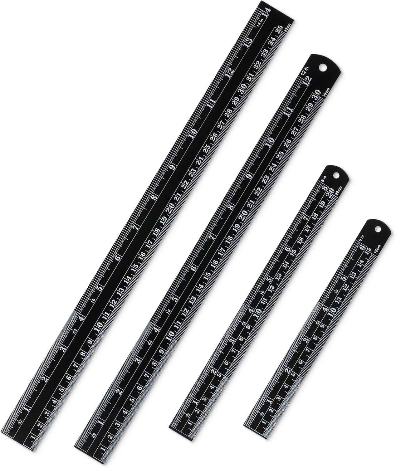 Mr. Pen- Stainless Steel Ruler, 4 pcs, 6", 8", 12", 14", Black ...