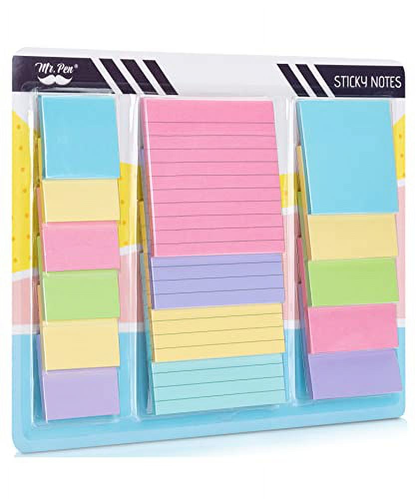 Mr. Pen- Sticky Notes Set, Assorted Sizes, 15 Pc, Pastel Colors, Sticky ...