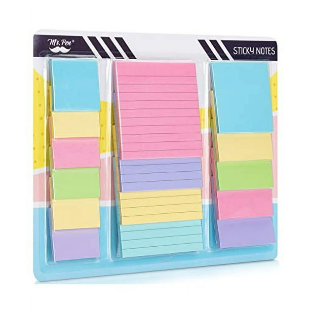 Mr. Pen- Sticky Notes Set, Assorted Sizes, 15 Pc, Pastel Colors, Sticky ...