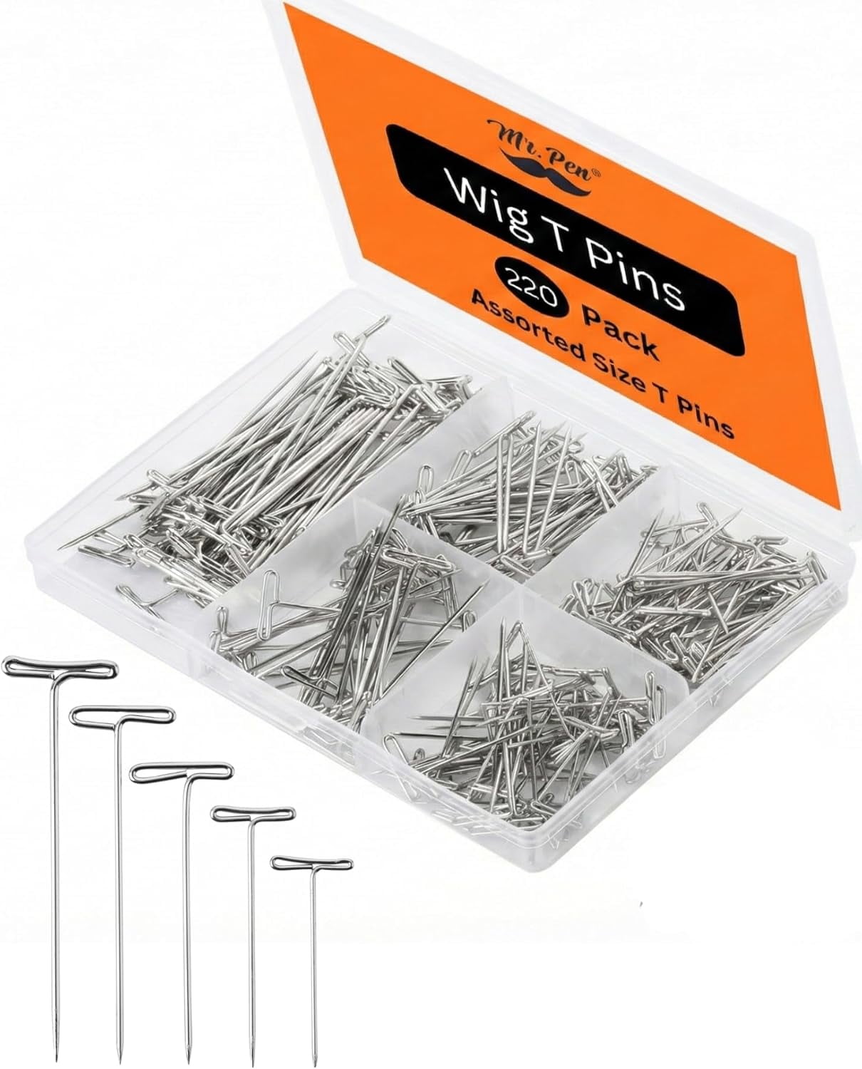 Mr. Pen T Pins 220 Pack Assorted Sizes for Blocking Knitting Wigs ...
