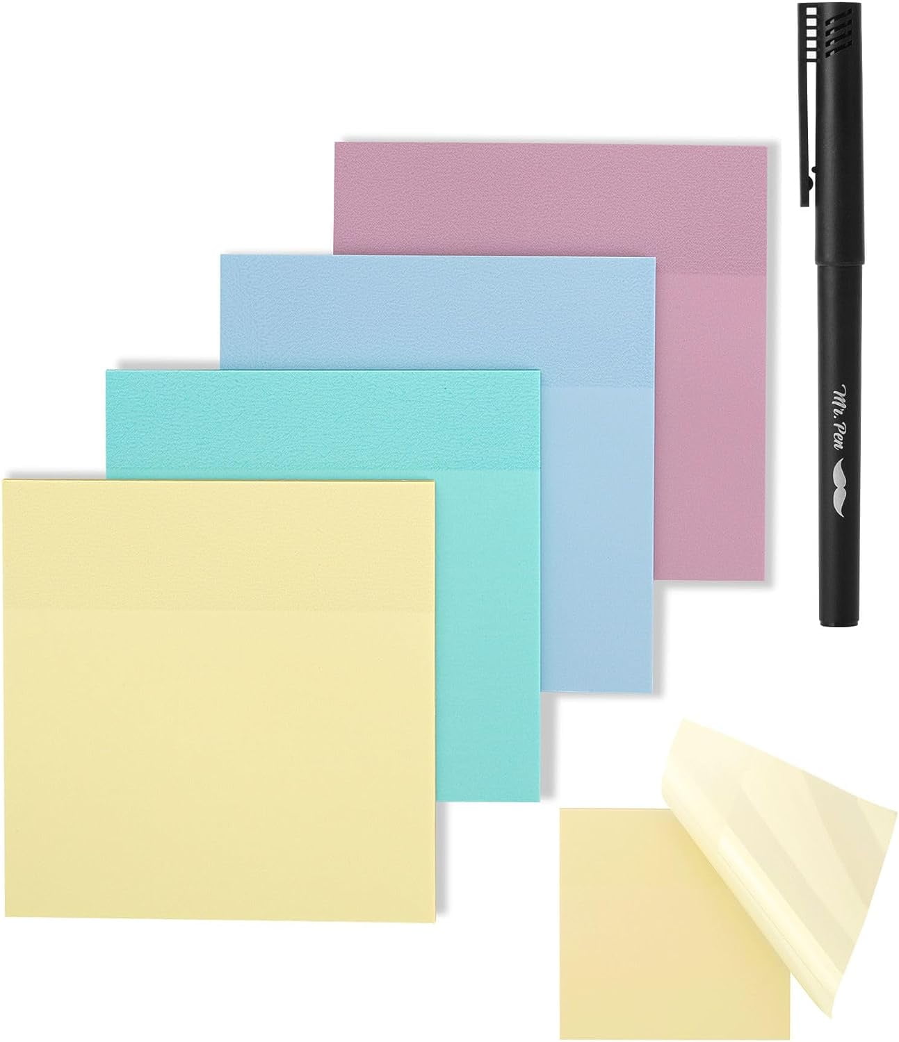 Mr. Pen- Transparent Sticky Notes, 3x3, 200 Sheets, Morandi Colors, See ...