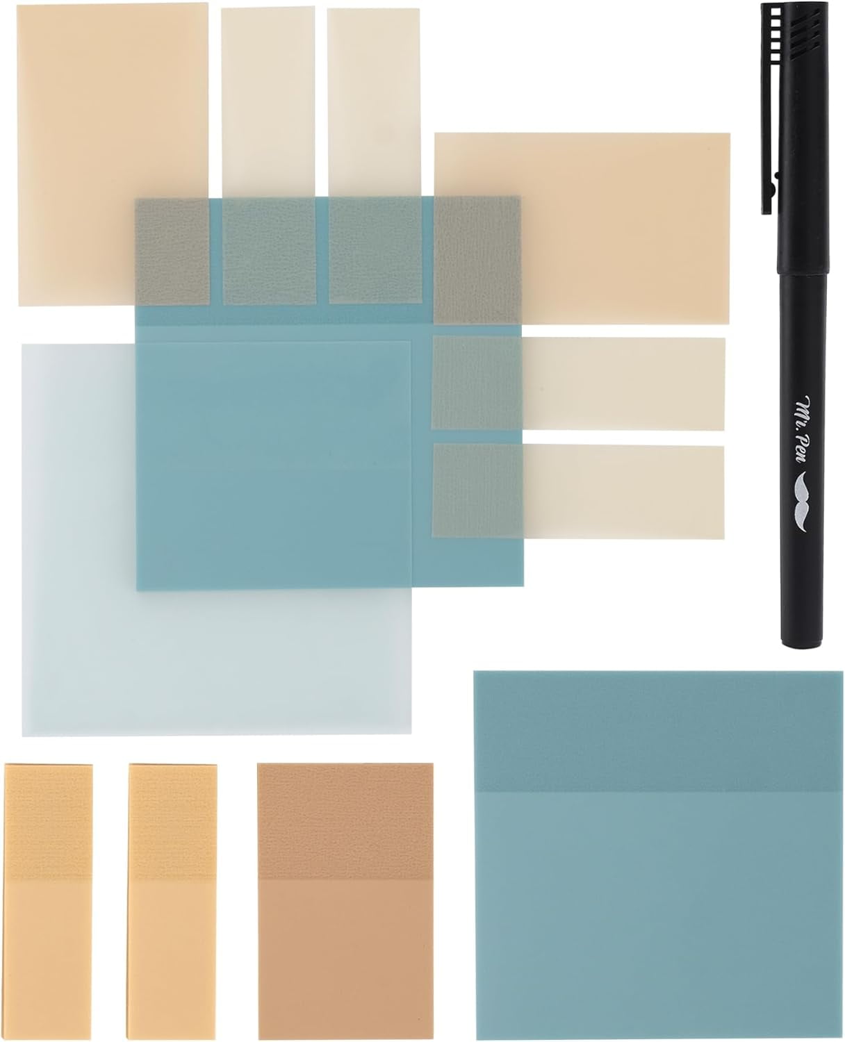 Mr. Pen- Transparent Sticky Notes with Pen, 200 Sheets, Sunset Breeze ...