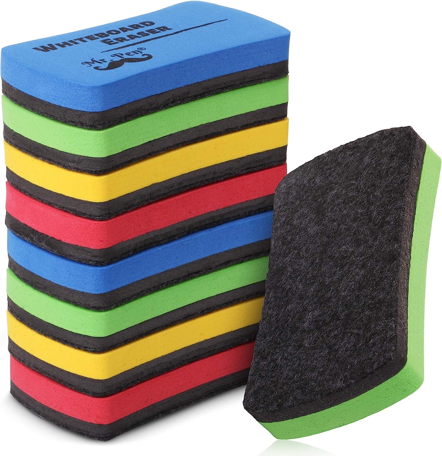 Mr. Pen Magnetic Whiteboard Erasers Pack of 8 Assorted Colors 4 x 2 x 0 ...