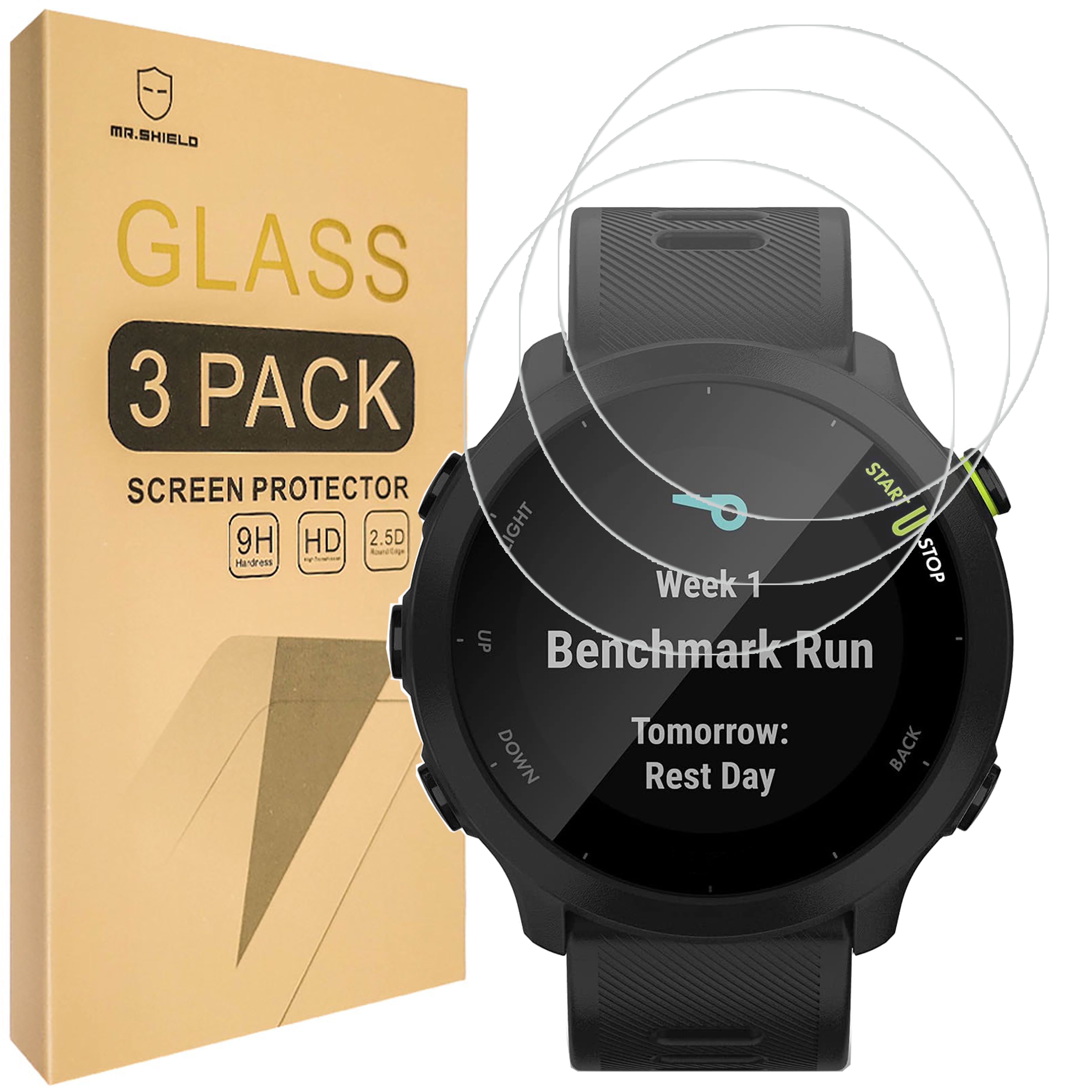Mr.Shield Screen Protector compatible with Garmin Forerunner 55 / 45s / 45 [Tempered Glass] [3 ...