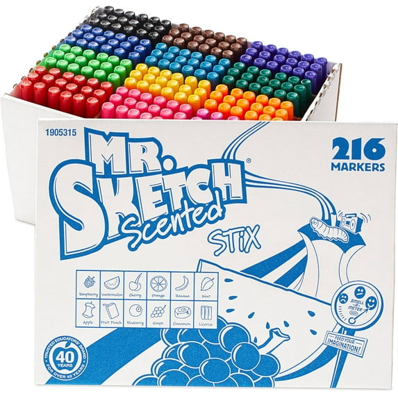 Mr. Sketch Scented Stix Markers, Fine Tip, Assorted Colors, 216 Count ...
