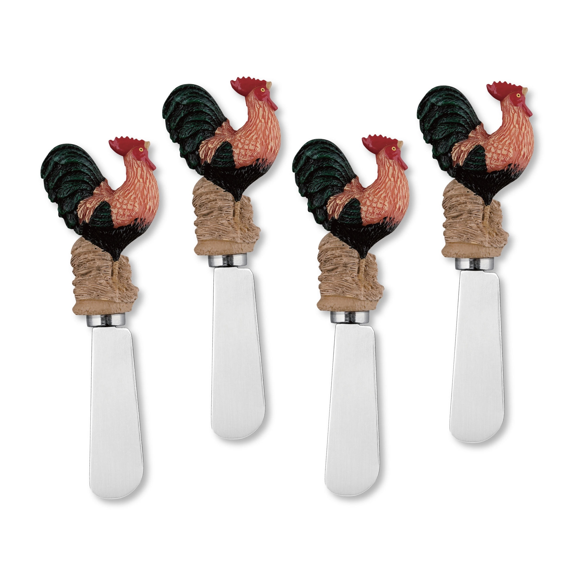 Mr. Spreader 4-Piece Rooster Hand Painted Resin Handle with Stainless ...