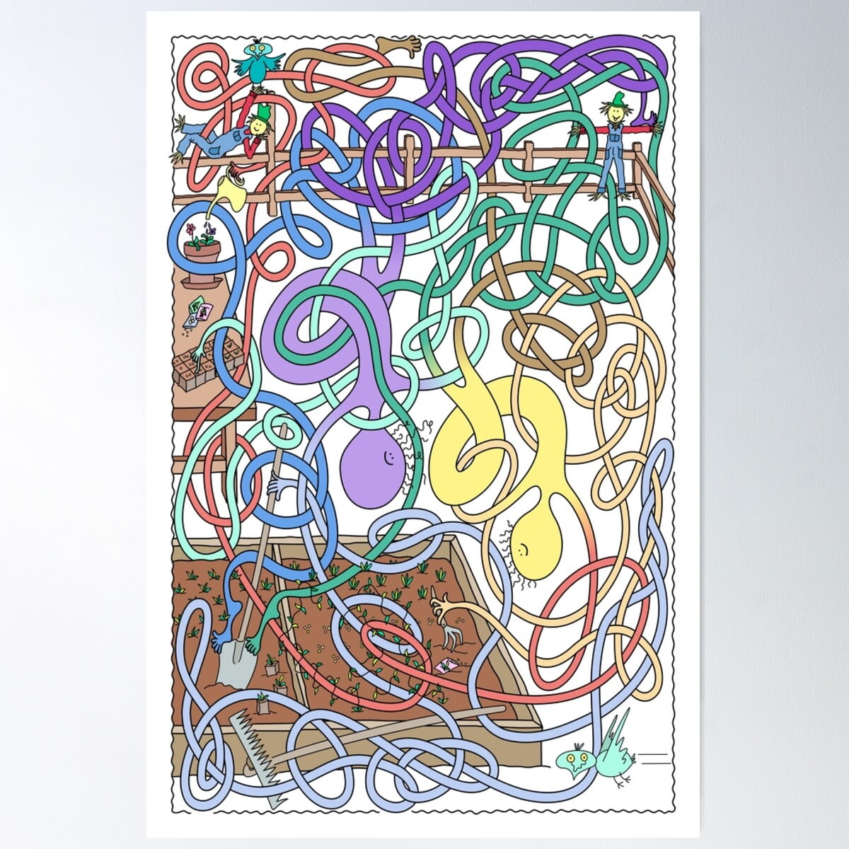 Mr Squiggly Planting Peas Poster Wall Art, Modern Wall Decor For Living ...