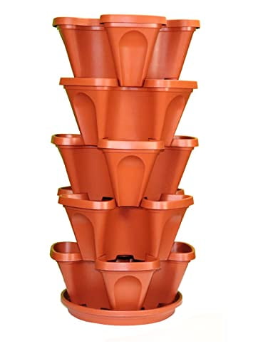 Mr. Stacky 5-Tier (2-Pack) 13x13x6 Strawberry Stackable Planter, 5 Pots ...