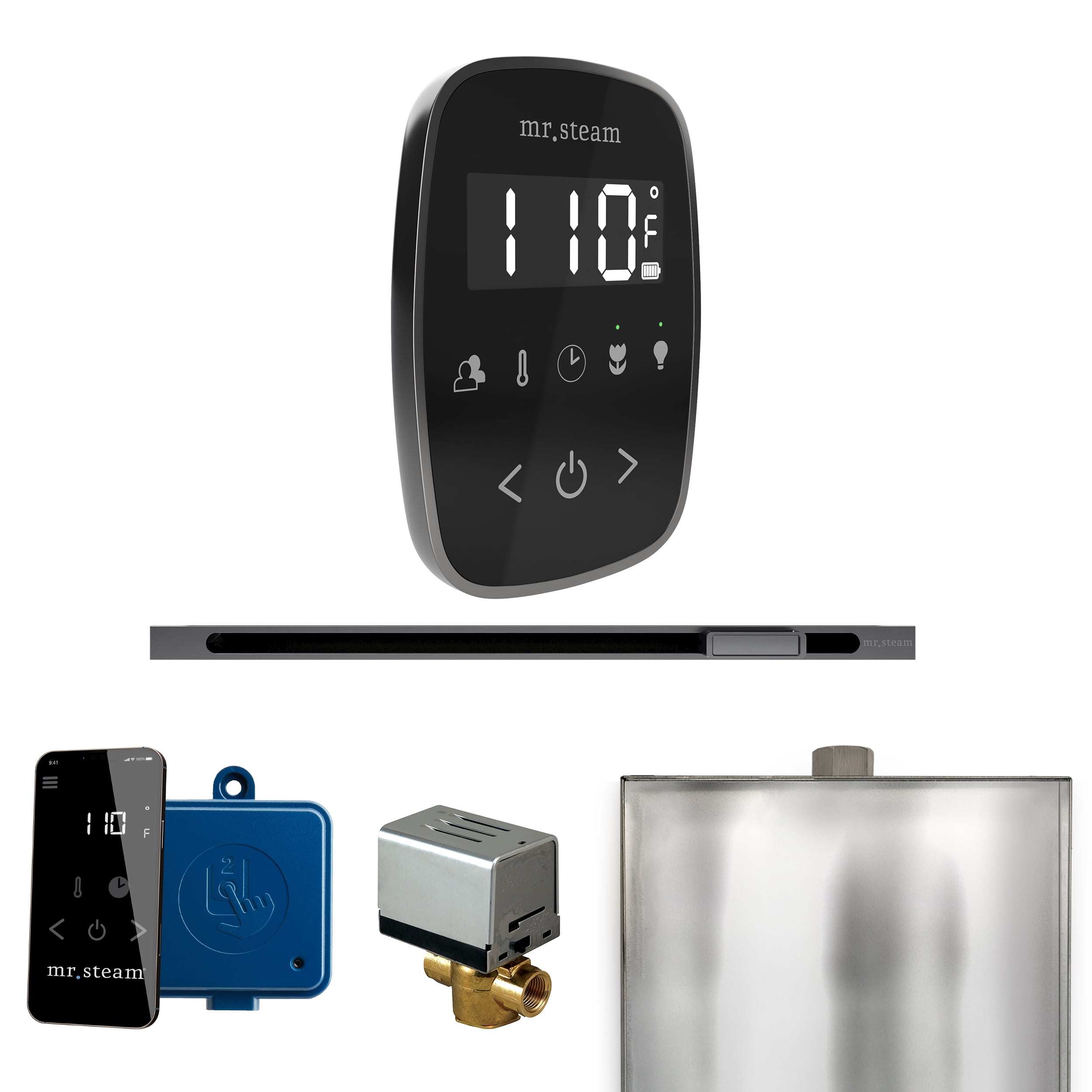 Mr Steam ButlerFlex Steam Shower Pkg w/TempoFlex Control and Linear Steamhead in Black Satin ...