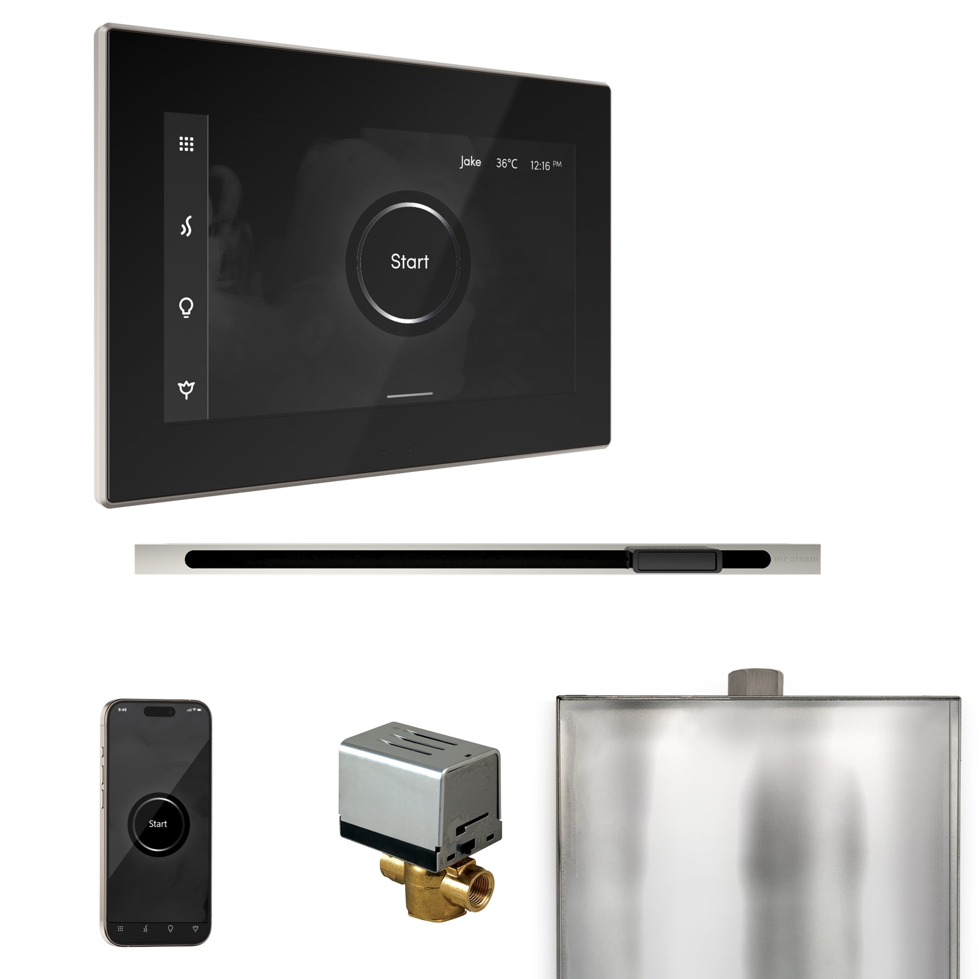 Mr Steam XButler Steam Shower Pkg w/iSteamX Control and Linear Steamhead in Black Polished ...