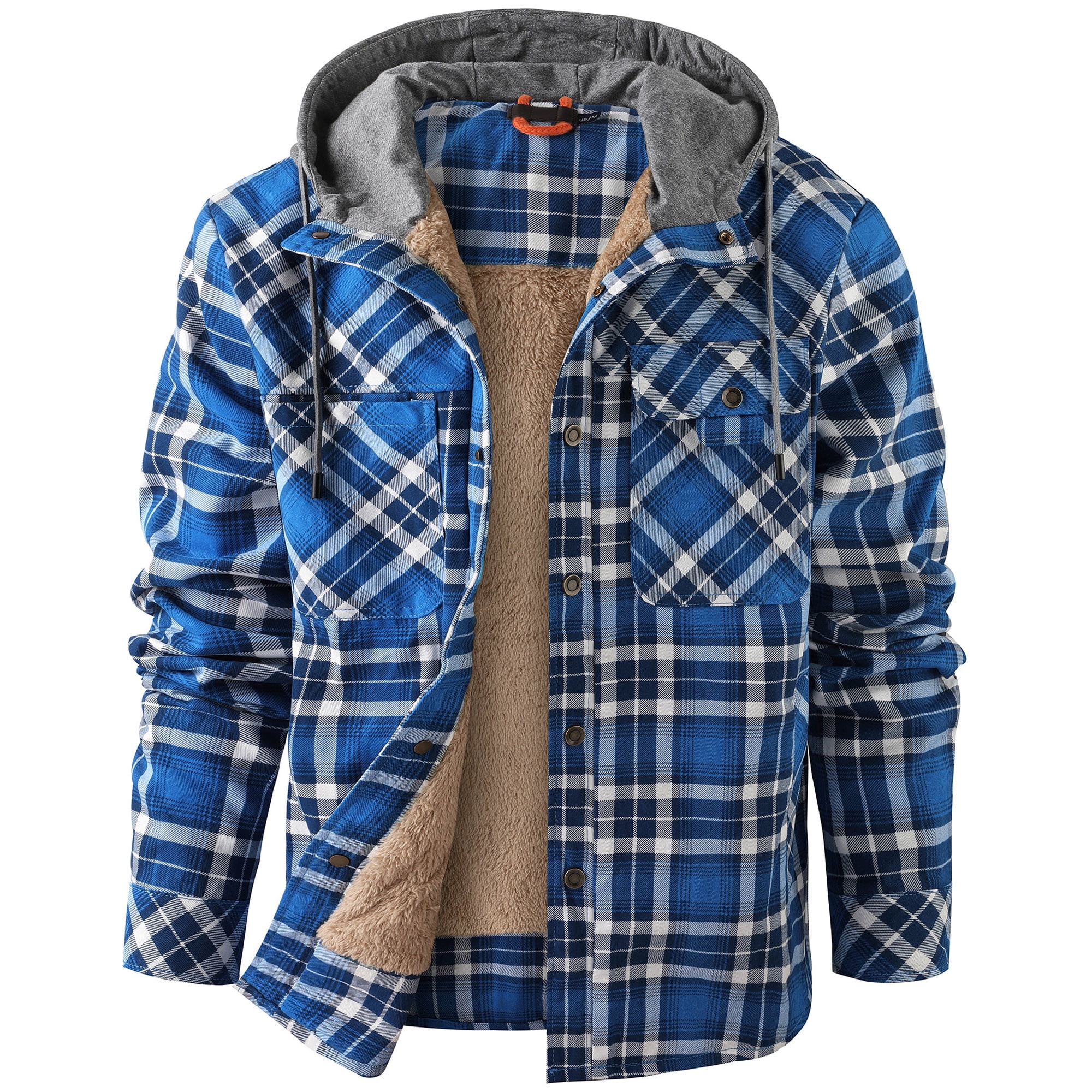 Mr.Stream Men's Sherpa Lined Fleece Coats Work Plaid Flannel Snap Hooded Jackets 3252 Blue M ...