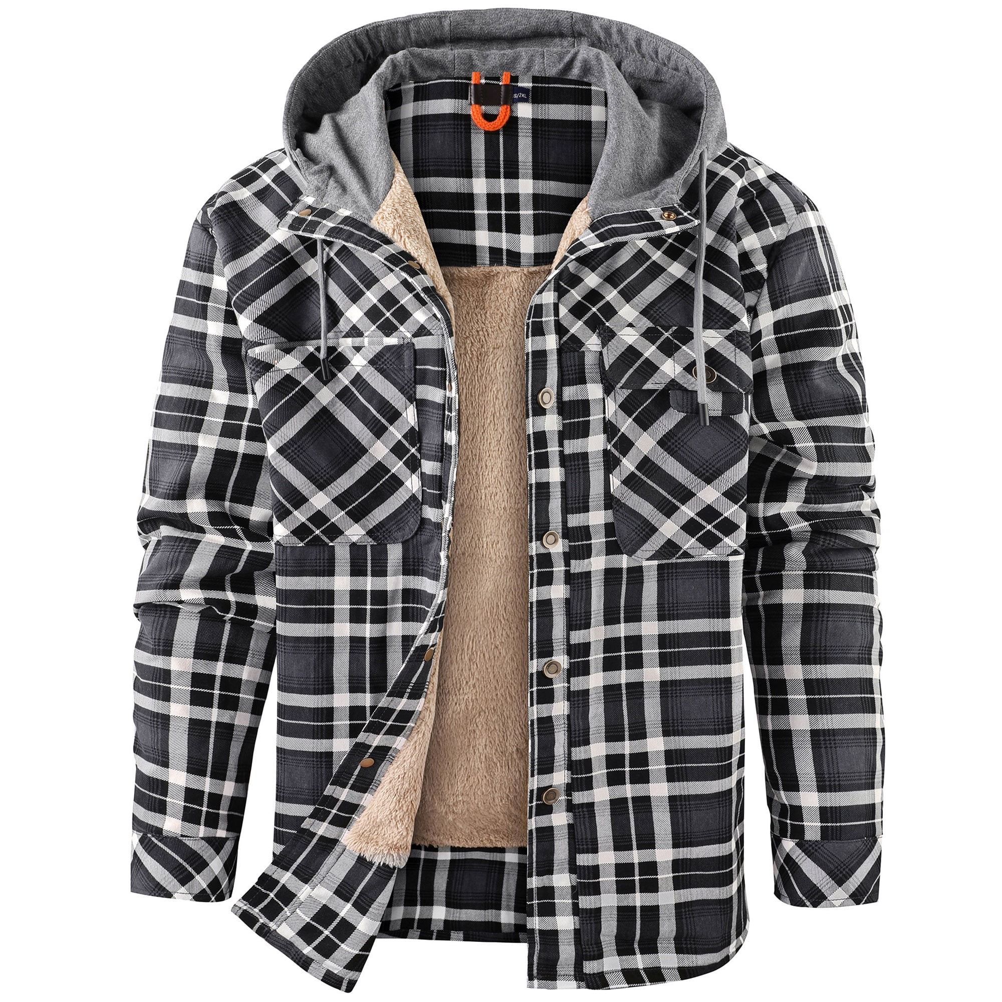 Mr.Stream Men's Sherpa Lined Fleece Coats Work Plaid Flannel Snap ...