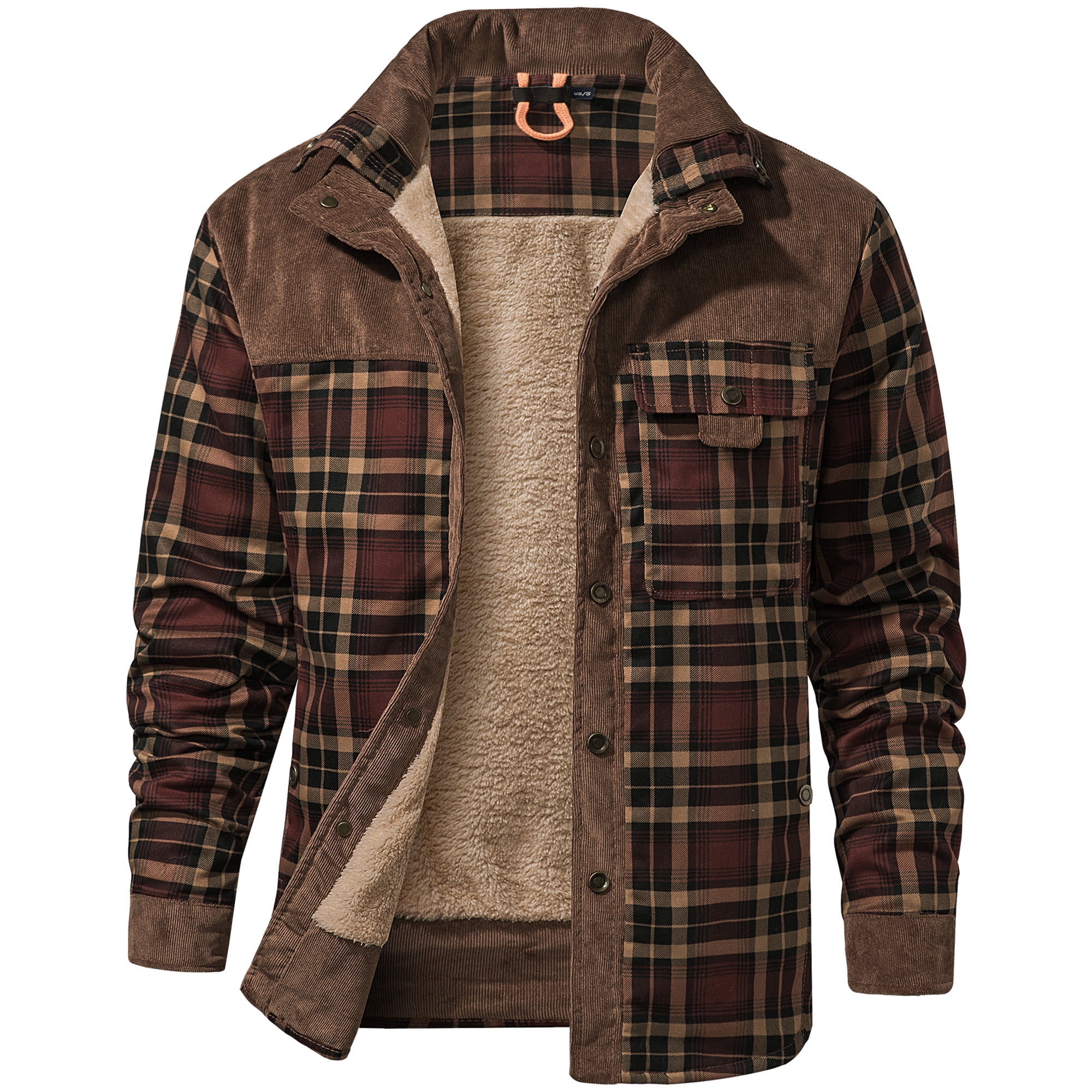 Mr.Stream Men's Sherpa Lined Fleece Long Sleeve Plaid Flannel Snap ...