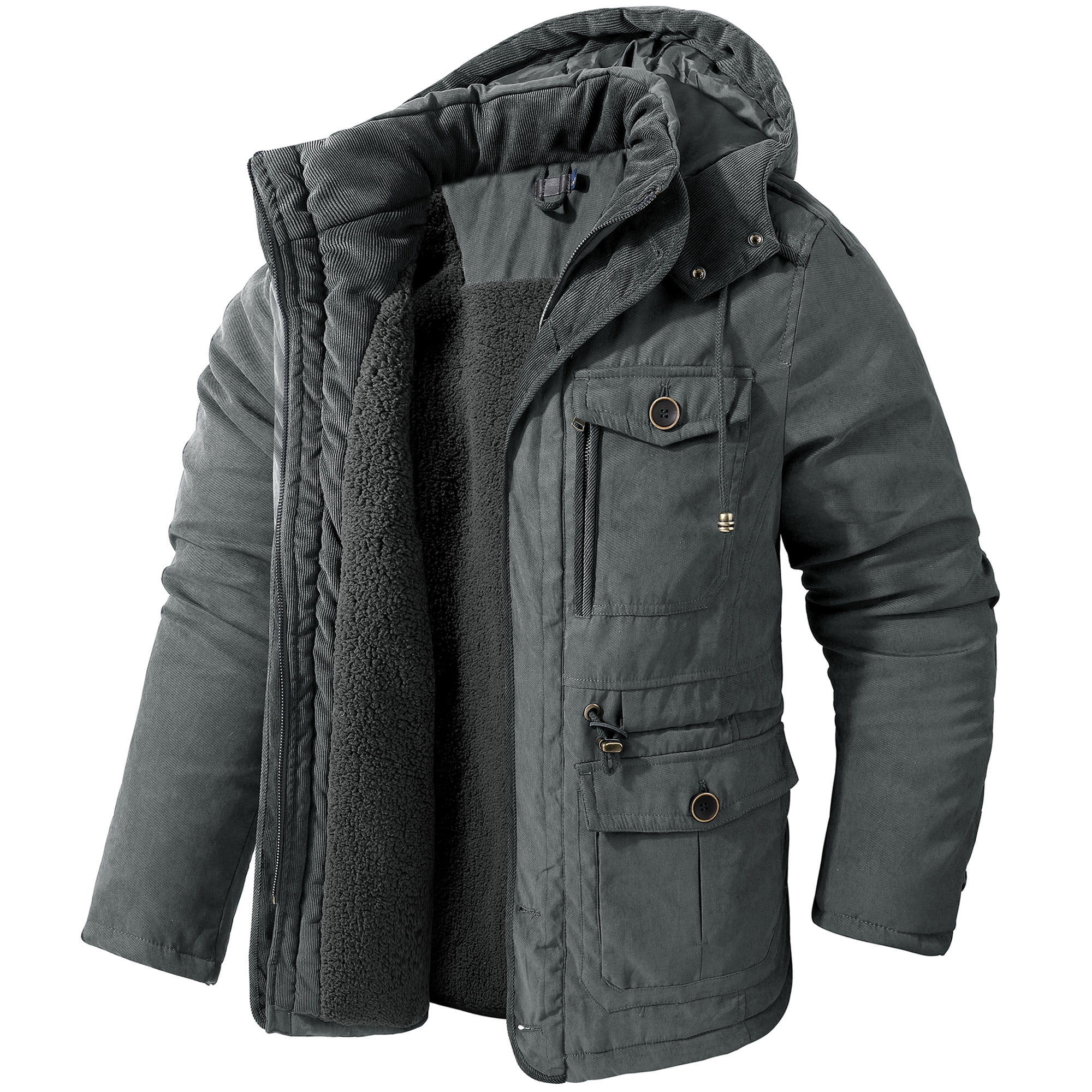 Mr.Stream Men's Winter Hooded Jacket Casual Sherpa Lined Fleece Coat Outerwear Warm Parka 3256 ...