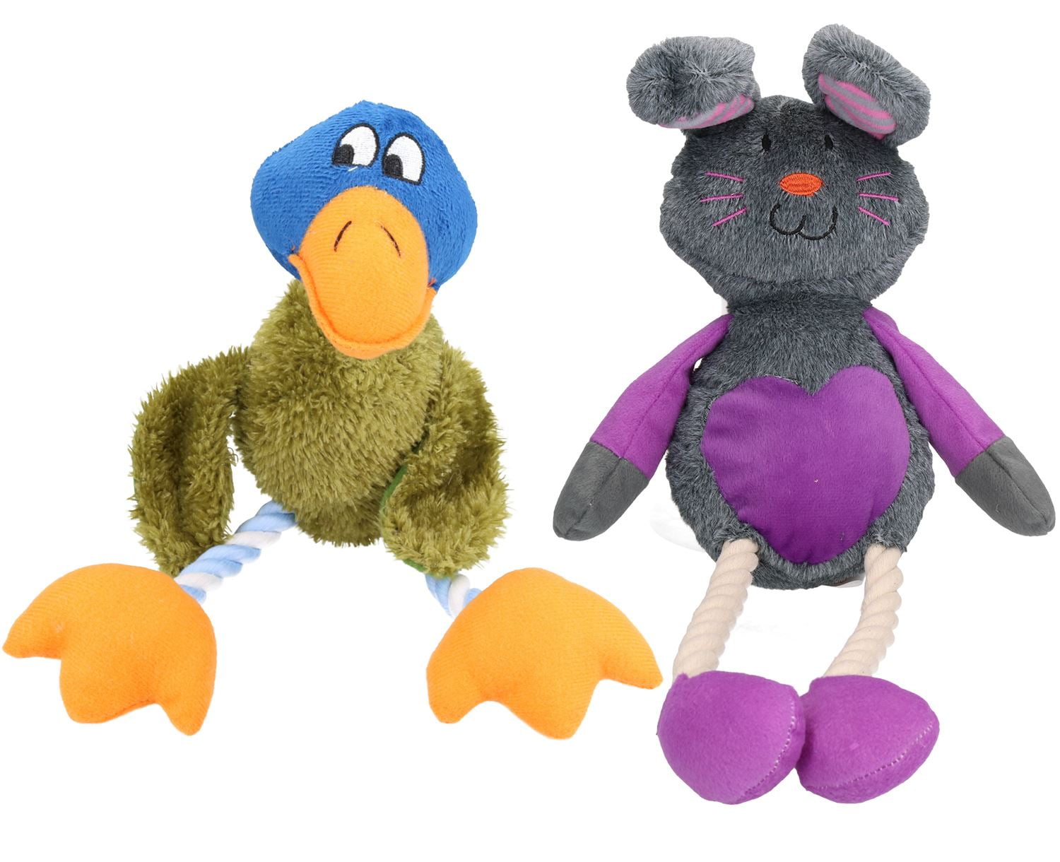 Mr Twister Delia Duck And Ruby Rabbit Plush Rope Dog Toy With Squeak ...