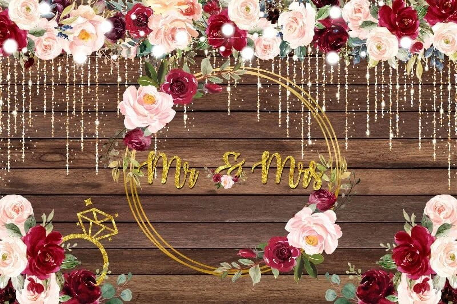 Mr and Mrs Backdrop Rustic Wood Red and Pink Floral Mr & Mrs Engagement ...