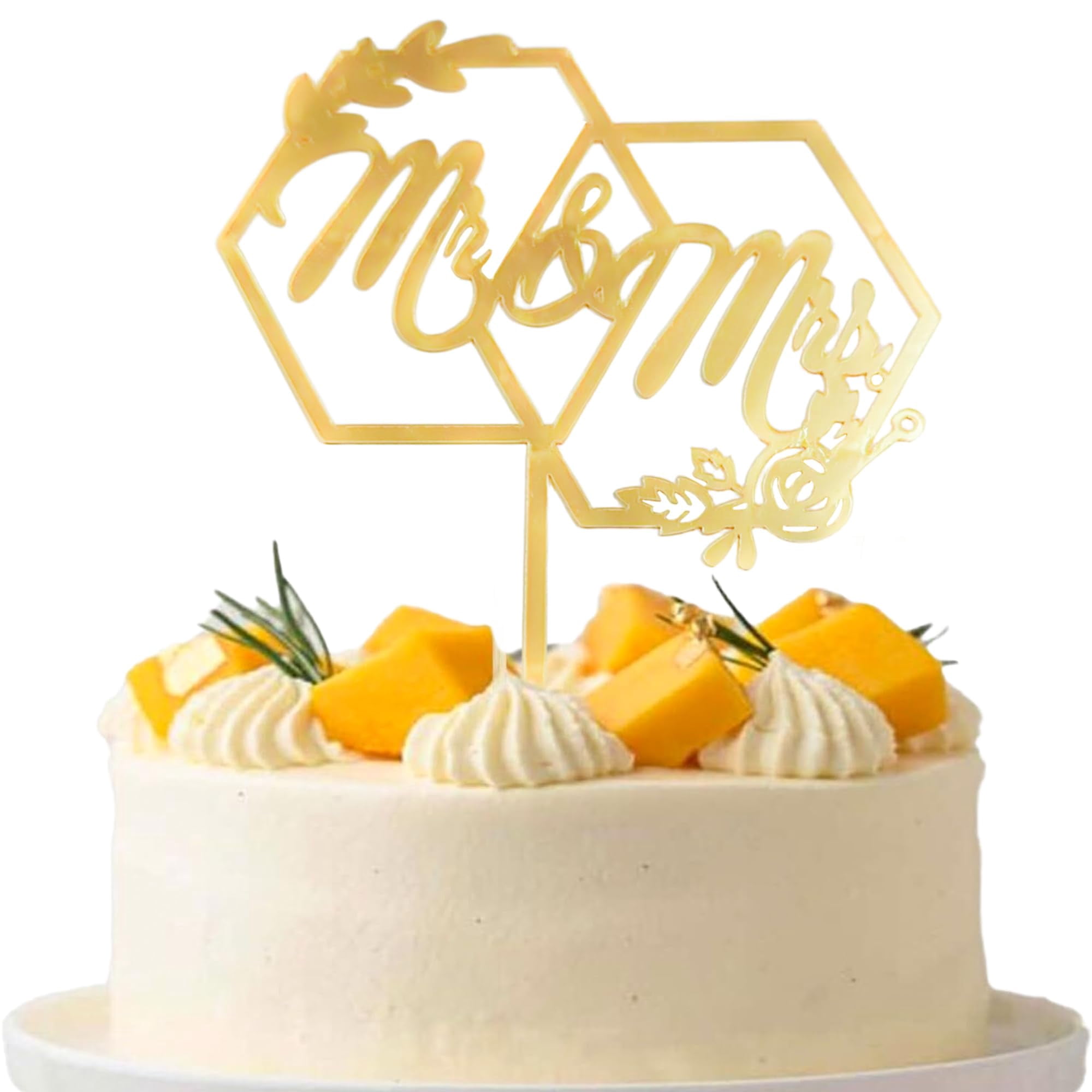 Mr and Mrs Cake Topper, Gold BSL1 Hexagon Acrylic Wedding Cake Topper ...