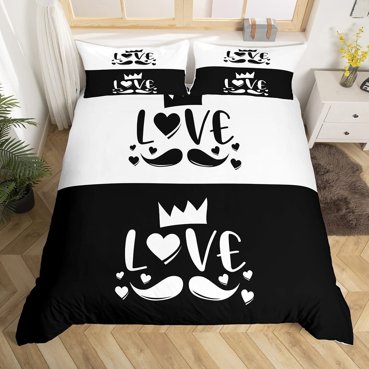 Mr and Mrs Duvet Cover Set King Black Love and Gold Bedding Set for ...