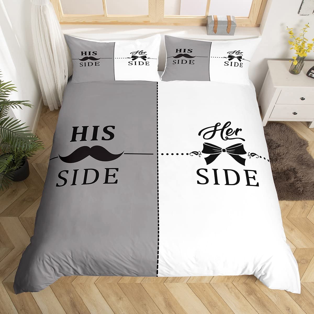 Mr and Mrs Duvet Cover Set King Black Love and Gold Bedding Set for ...