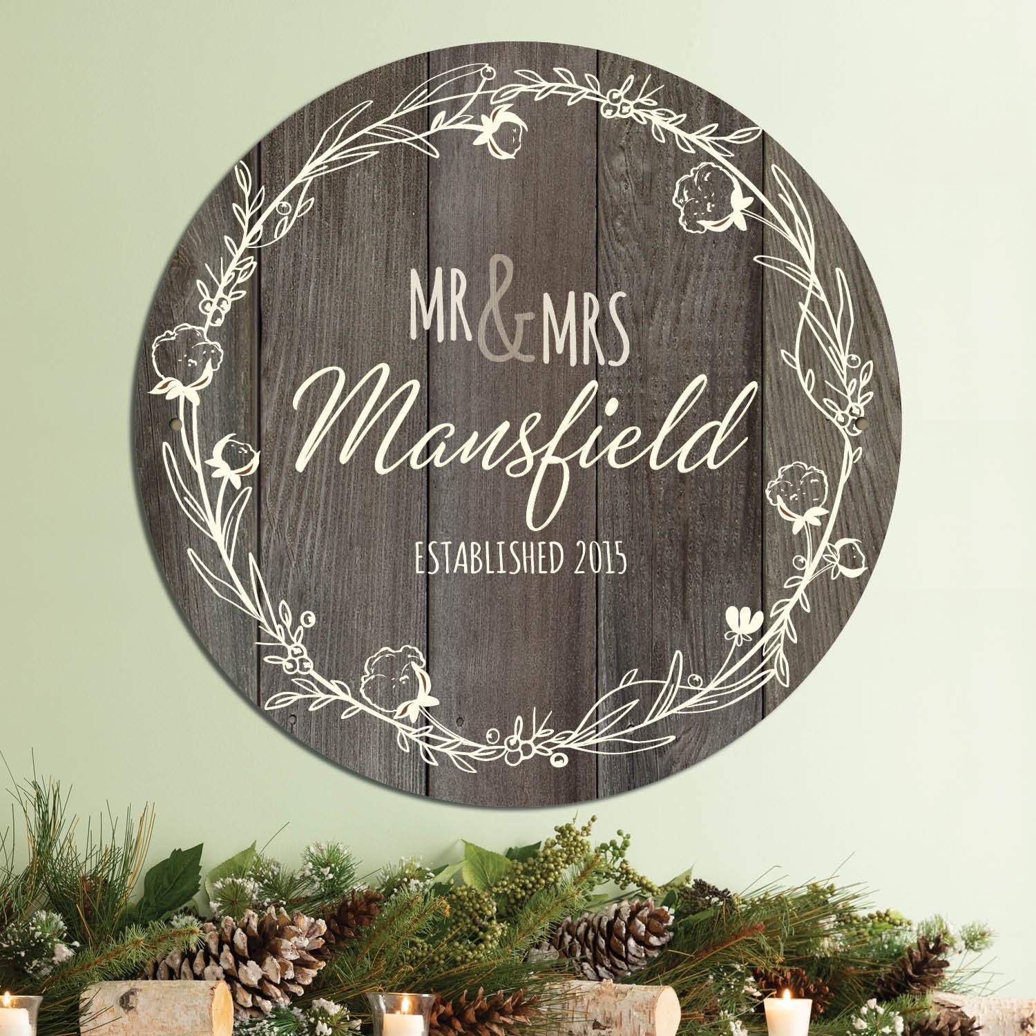 Mr. and Mrs. Personalized Brown Tin Sign - 11.75 Diameter - Walmart.com