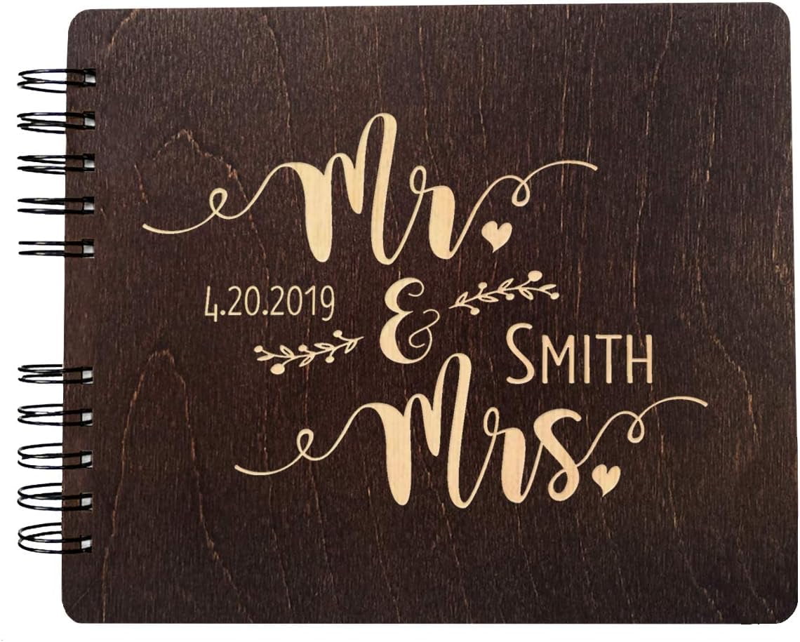 Mr. and Mrs. Personalized Hand Made Guest Book Engraved Couples Names Reception Sign in Newlywed ...