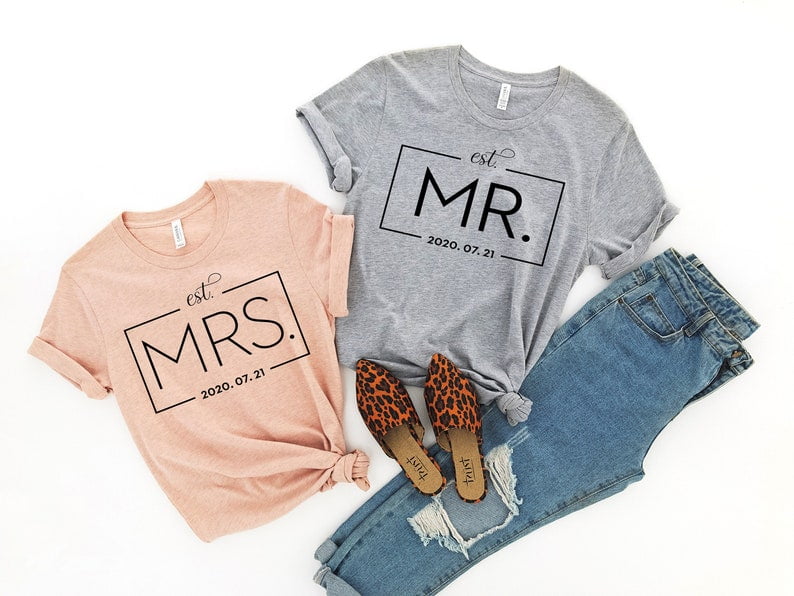 Mr and Mrs Shirt, Wedding Party, Honeymoon, Just Married, Matching ...