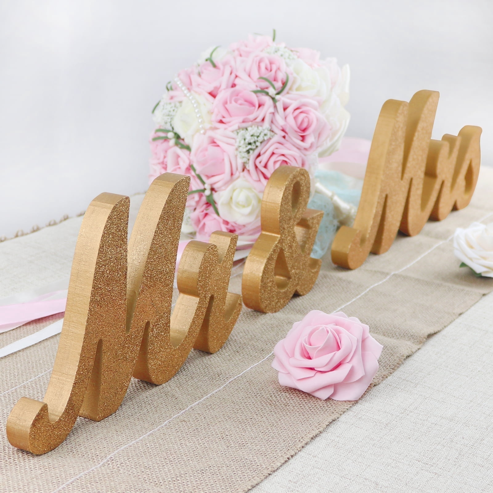 Rose Golden Mr and Mrs Signs Wedding Table Decorations, Wooden ...