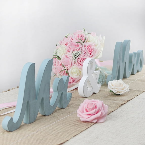 Classical Blue Mr and Mrs Signs Wedding Table Decorations, Wooden ...