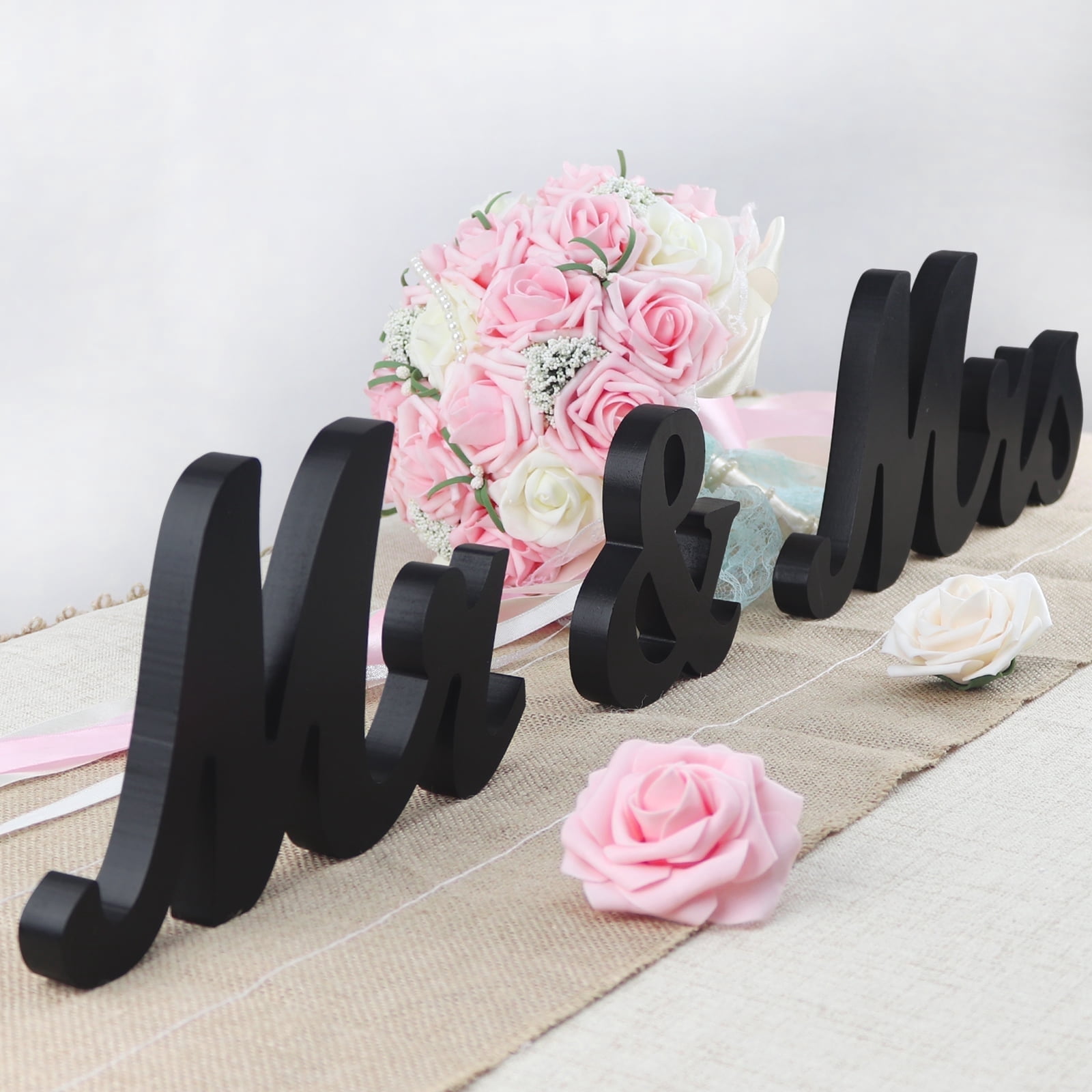 Black Mr and Mrs Signs Wedding Table Decorations, Wooden Freestanding ...