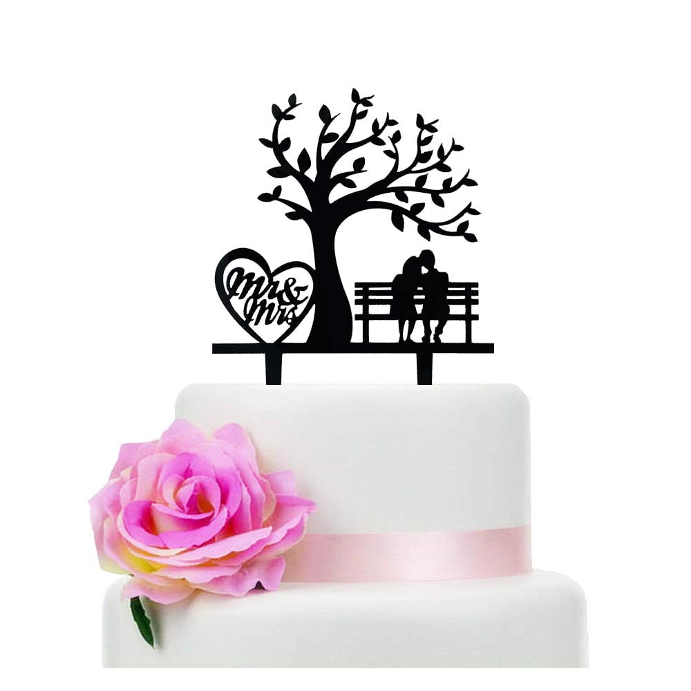 Mr and Mrs Wedding Cake Topper Tree MDH1& Bench Themed Cake Topper for ...
