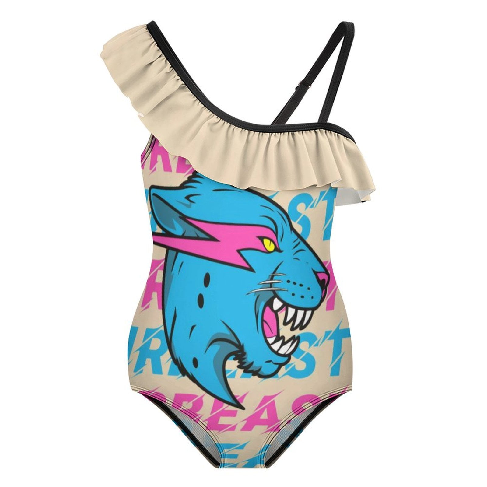 Mr-be-ast Girls Swimsuit One Piece Swimsuits Ruffle Bathing Suit Kids ...
