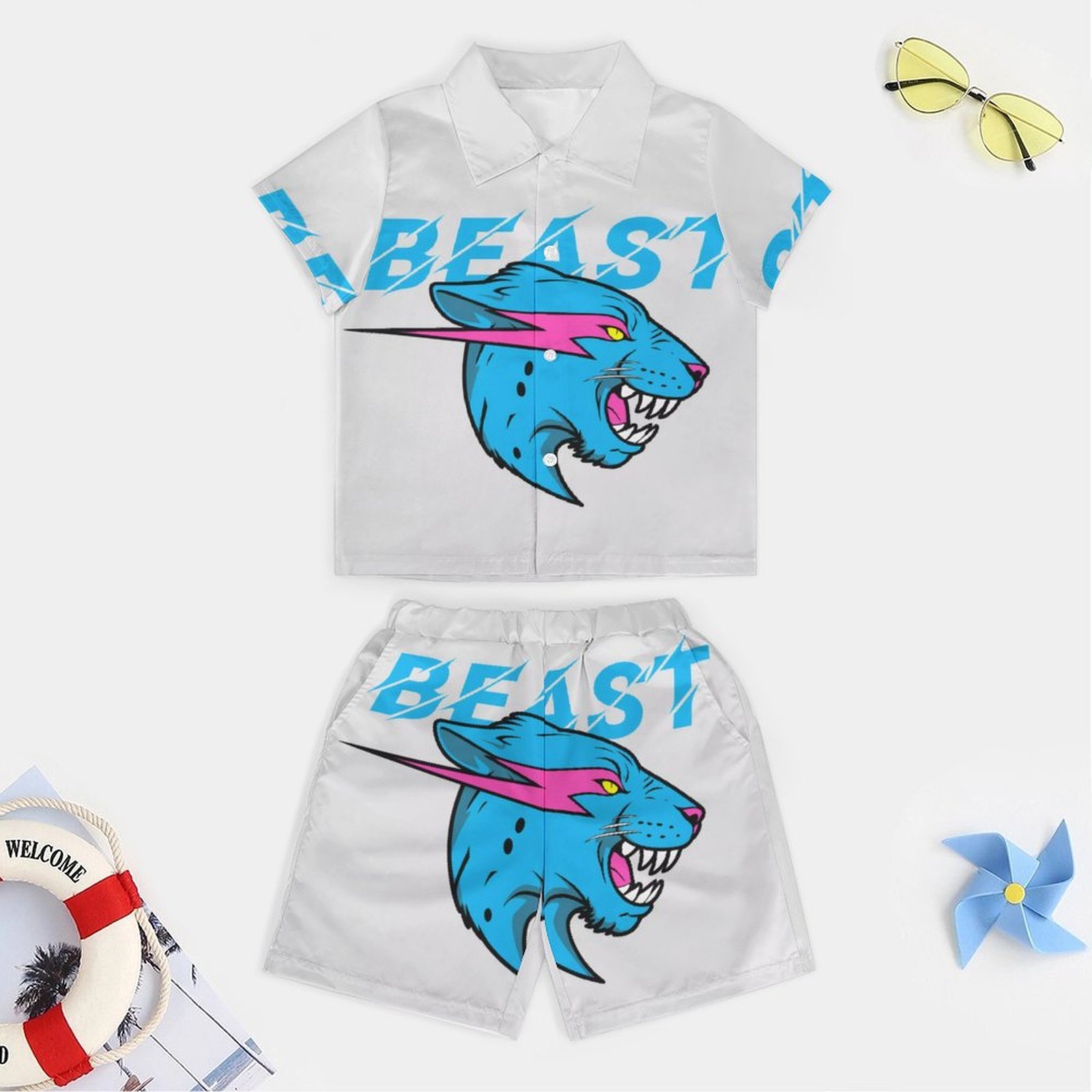 Mr-be=ast Kids Hawaiian Button Down Shirt and Short Set Beach Shirts ...
