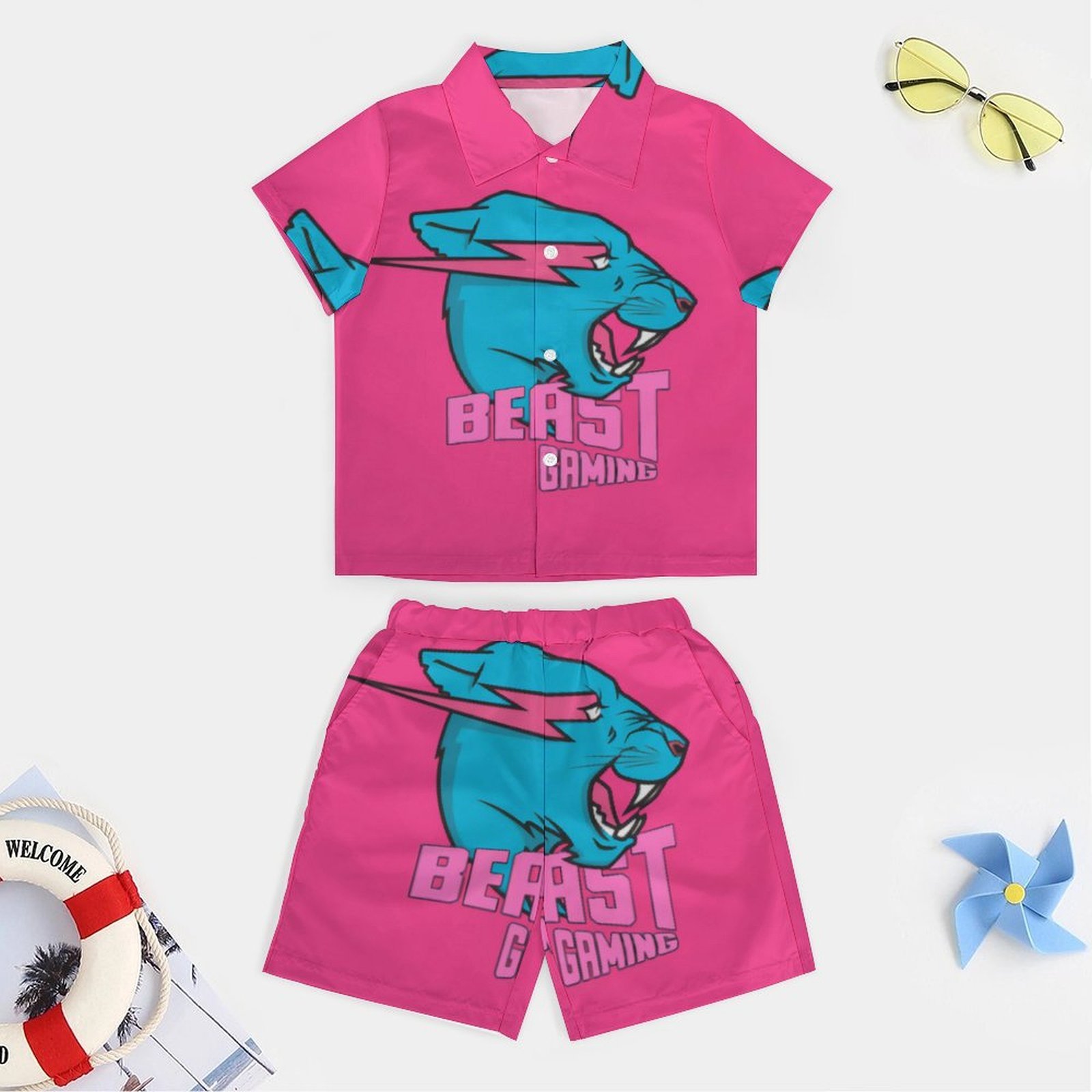 Mr-be=ast Kids Hawaiian Button Down Shirt and Short Set Beach Shirts ...
