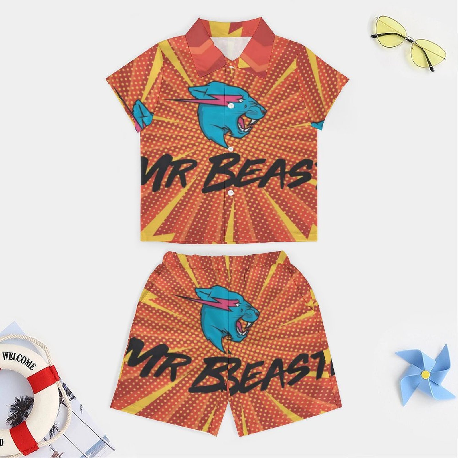 Mr-be=ast Kids Hawaiian Button Down Shirt and Short Set Beach Shirts ...