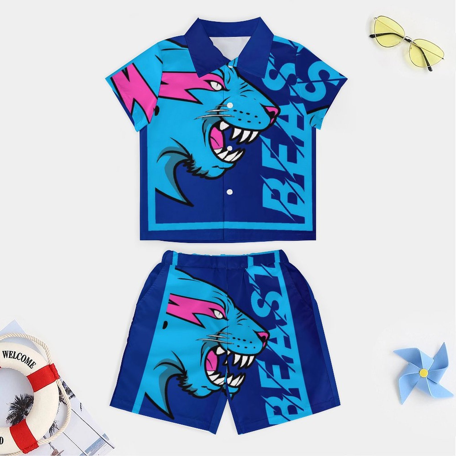 Mr-be=ast Kids Hawaiian Button Down Shirt and Short Set Beach Shirts ...