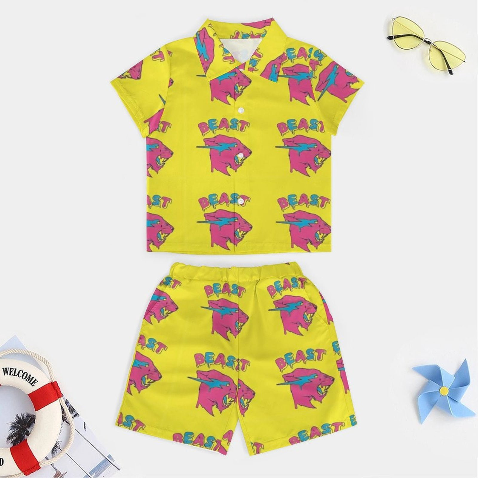 Mr-be=ast Kids Hawaiian Button Down Shirt and Short Set Beach Shirts ...