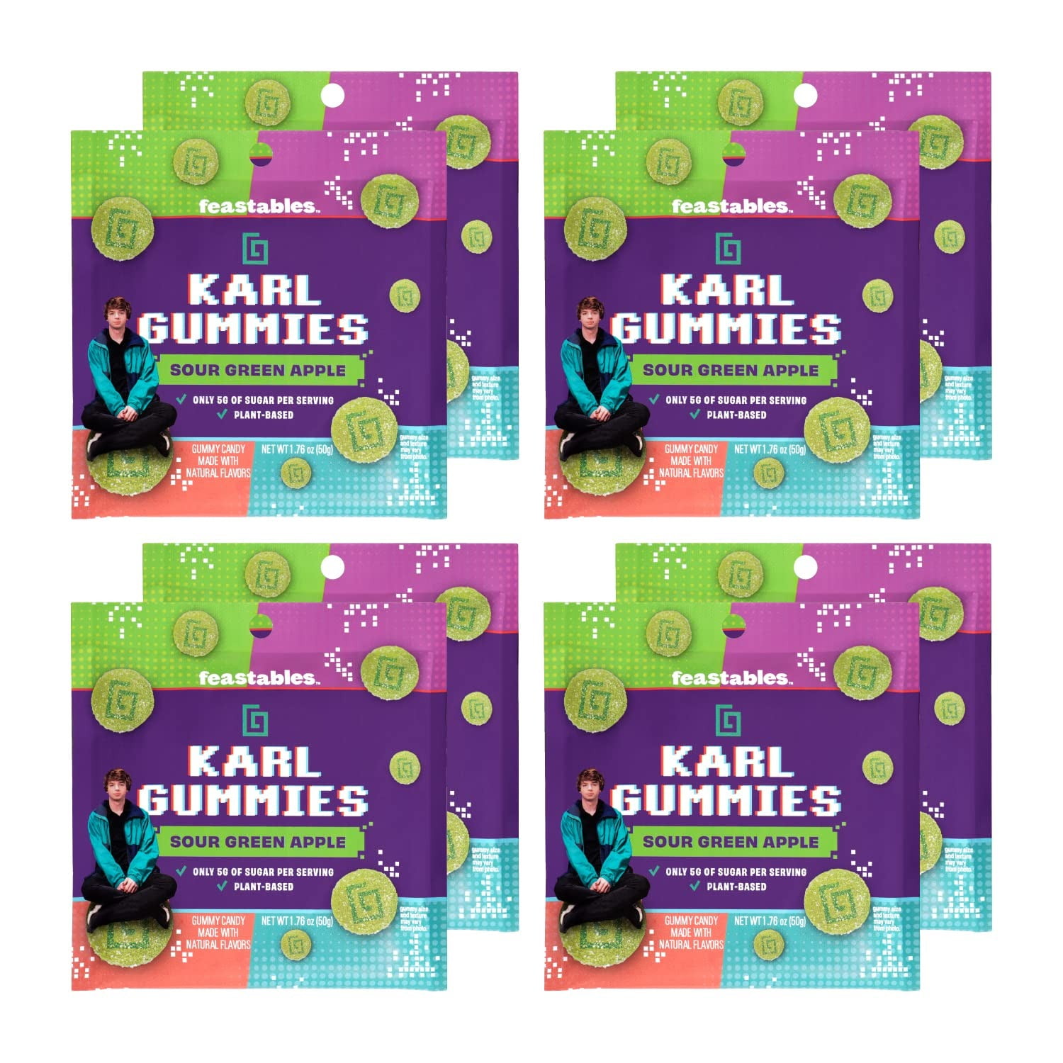 MrBeast Karl Gummy Sour Candy - Green Apple - 1.76 oz Bag (Pack of 8 ...