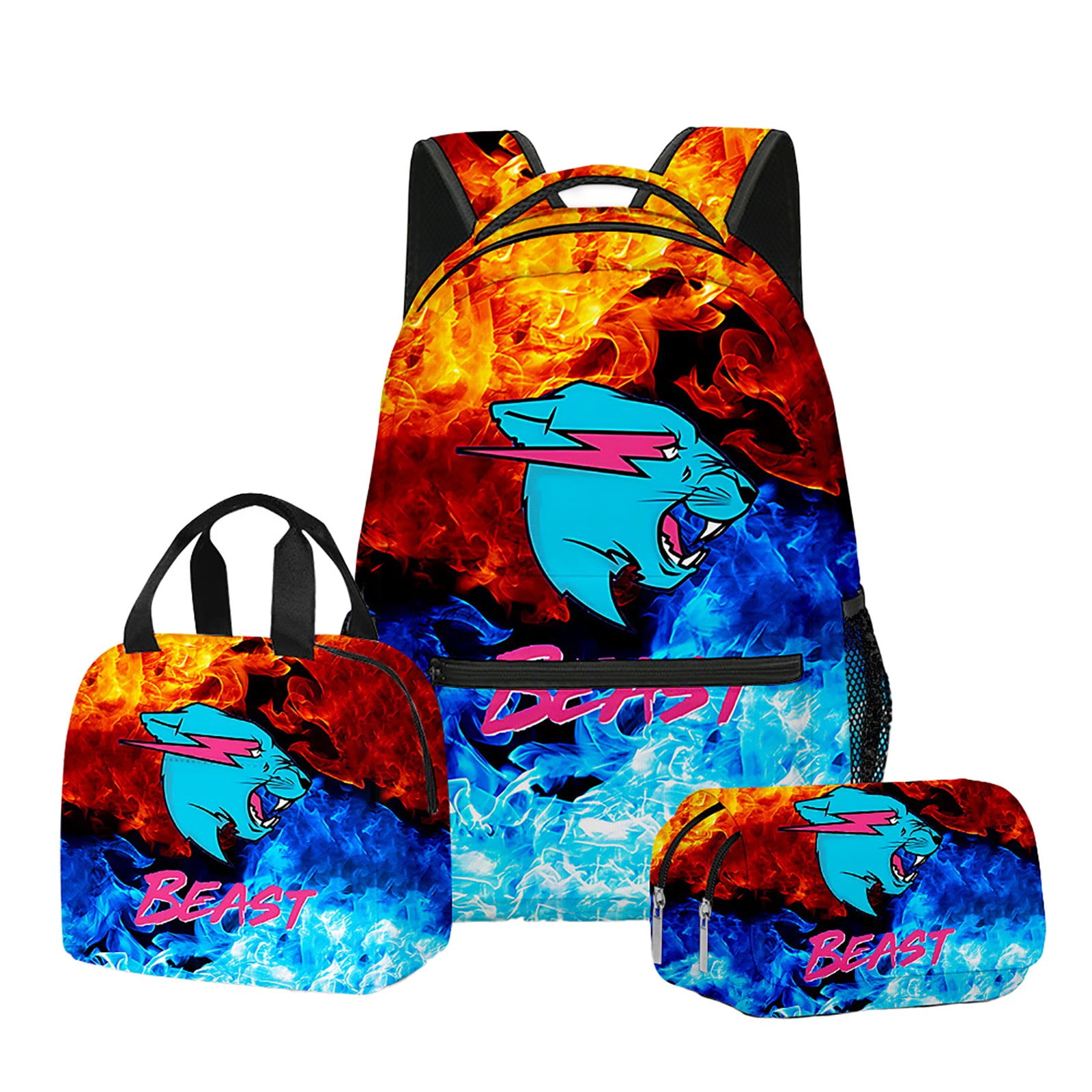 MrBeast Lightning Cat Backpack Set – 3PCS 16.5" 3D Printed Cartoon ...