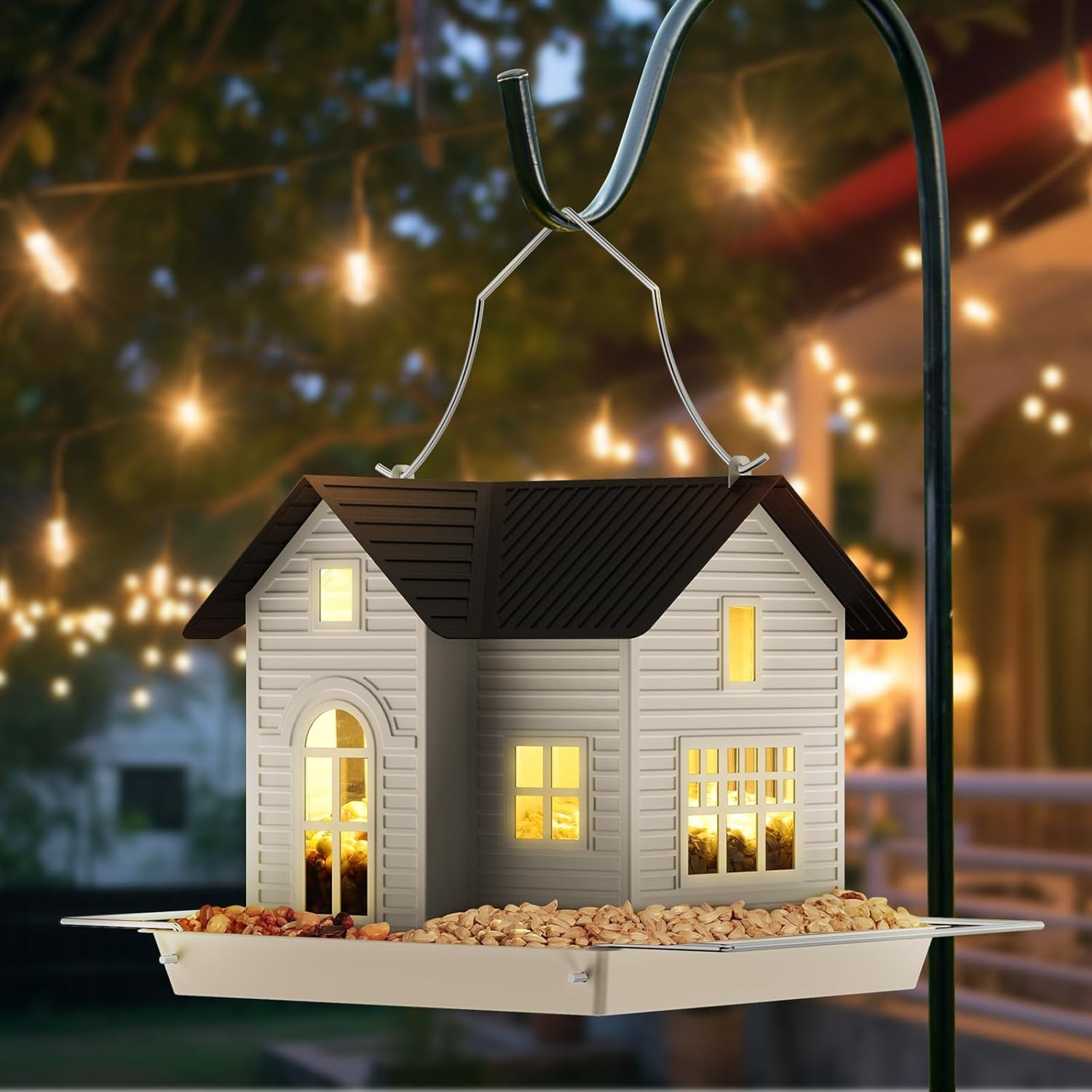 Solar Hanging Bird Feeder & Lantern, Metal Bird House for Outdoors ...
