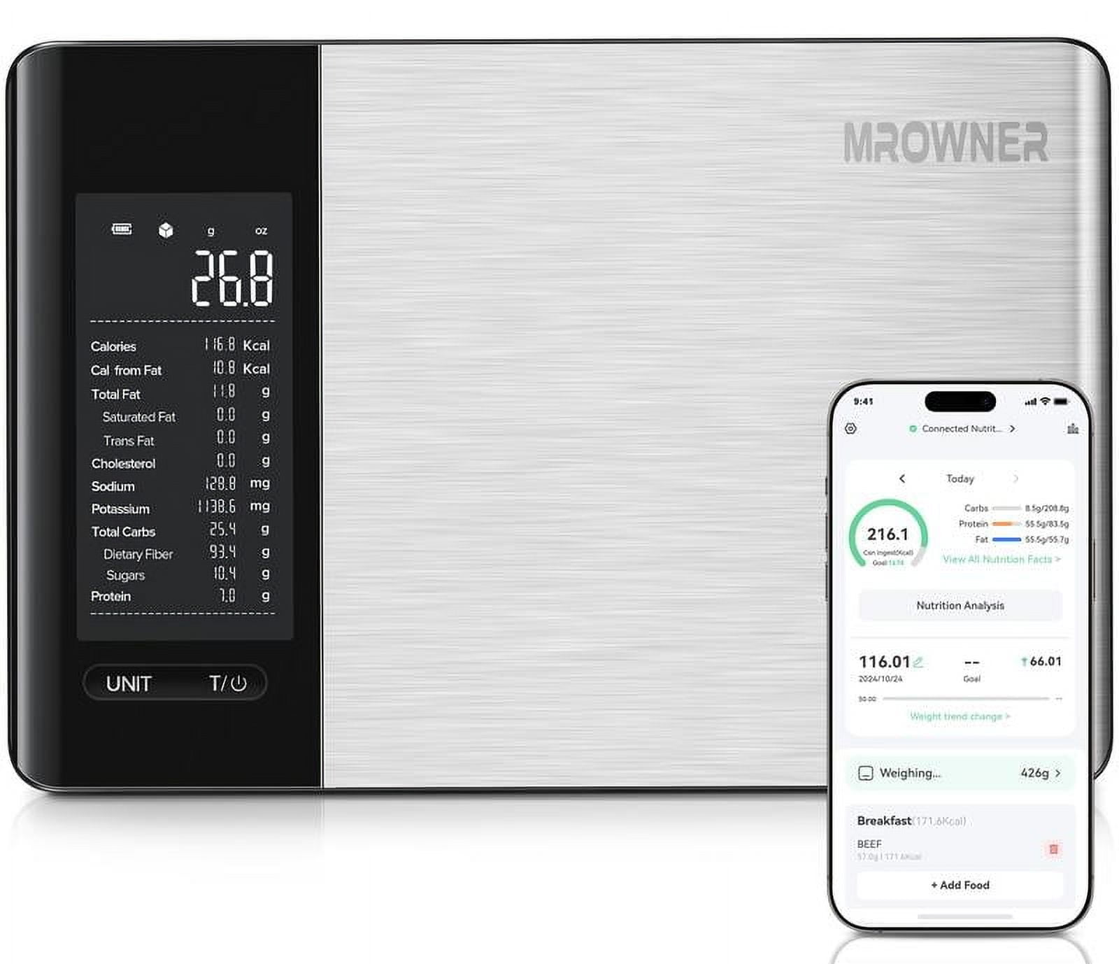 MrOwner Smart Food Kitchen Nutrition Scale with Nutritional Calculator ...