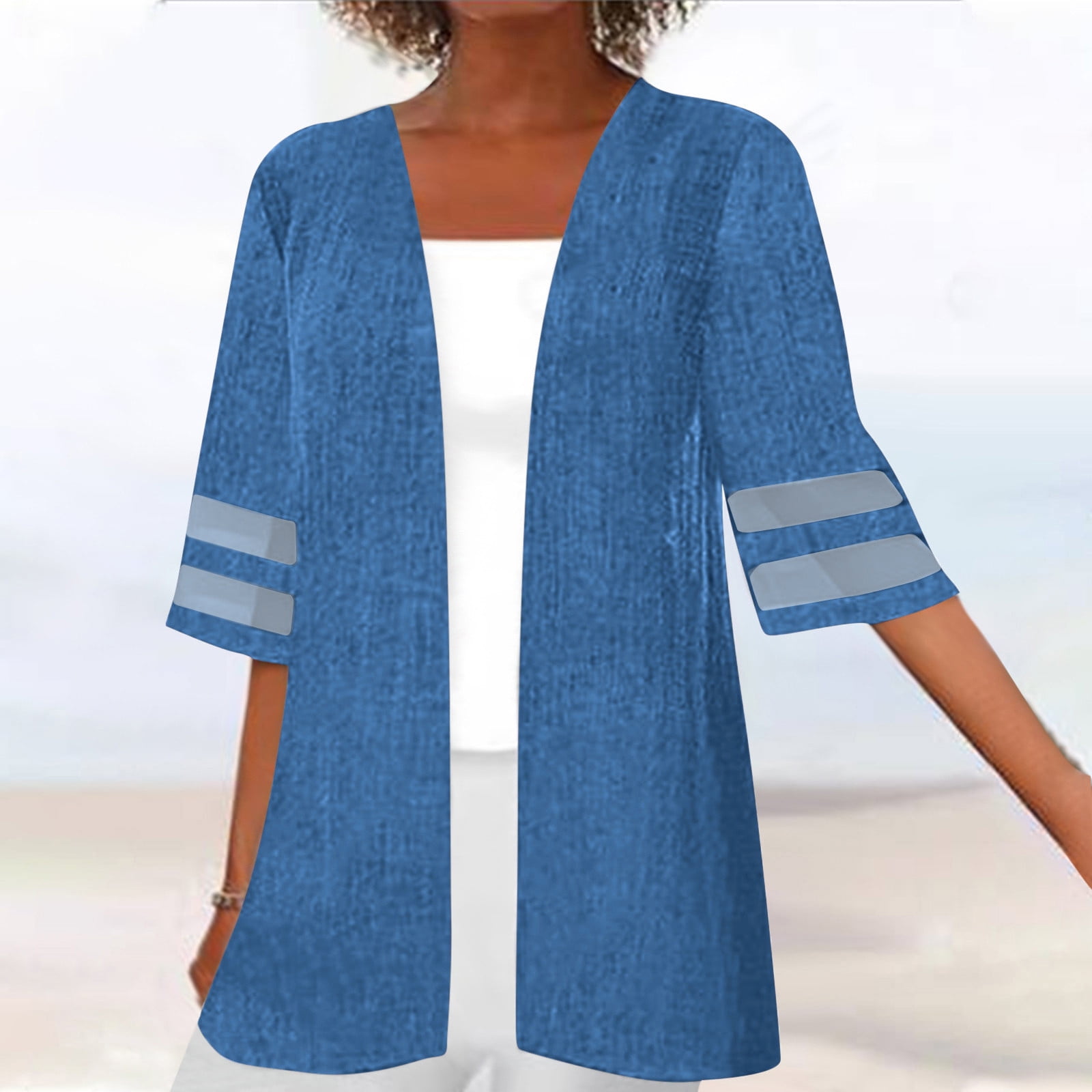 Mrasaso Summer Cardigans for Women Lightweight Solid 3/4 Sleeve Duster ...