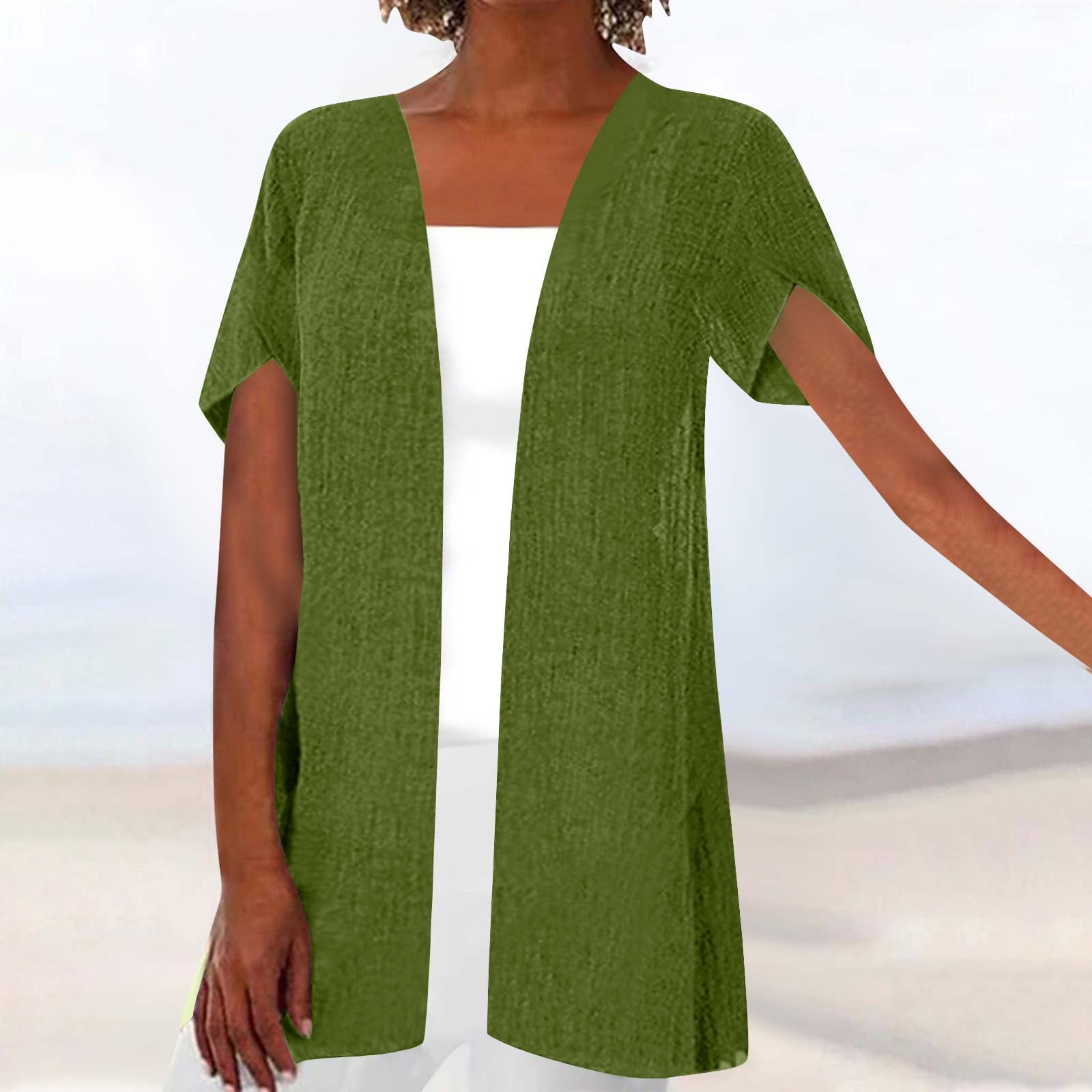 Mrasaso Summer Cardigans for Women Lightweight Solid 3/4 Sleeve Duster ...