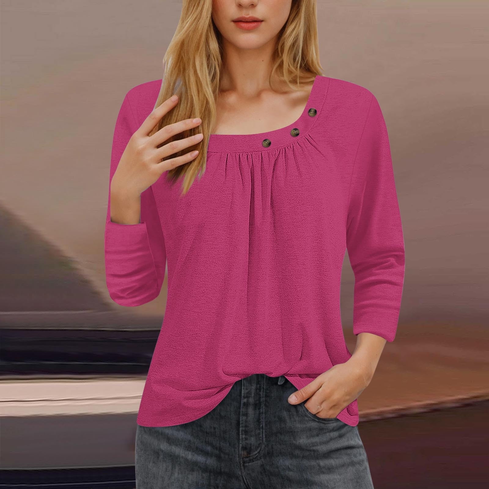 Mrasaso Weekly Deals,Women Polyester Top,Women's Fashion 3/4 Sleeved ...